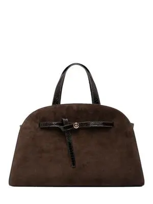 Tory Burch Romy Suede Leather Boston Bag - Brown