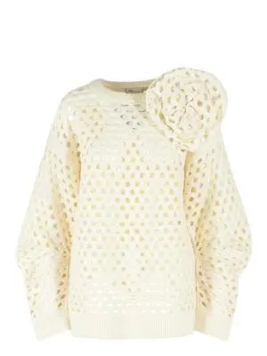 Blumarine Ivory Openwork Wool Cardigan - Cream