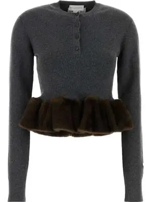 Stella McCartney Faux Fur Detail Wool Sweater - Grey