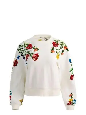 Alice + Olivia Embroidered Cotton Sweatshirt - Ecru
