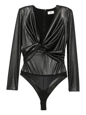 Elisabetta Franchi Twist Detail Long Sleeve Bodysuit - Black
