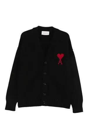 AMI Paris De Coeur Wool Cardigan - Black