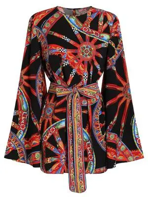 Dolce & Gabbana Carretti Silk Printed Mini Dress - Black