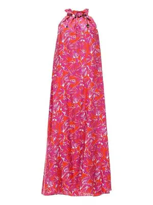 Max Mara Abito In Twill Di Seta Stampata - Fuchsia