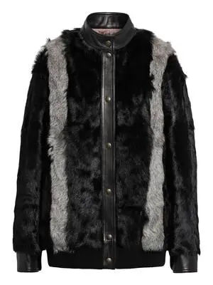 Valentino Garavani Grey Shearling And Leather Jacket - Black