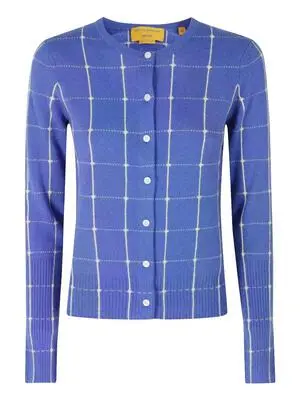 Guest In Residence Jane Check-pattern Button-up Cardigan Blue