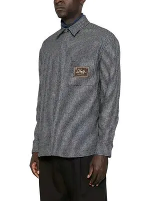 Drole De Monsieur Houndstooth-pattern Zip-up Shirt - Blue