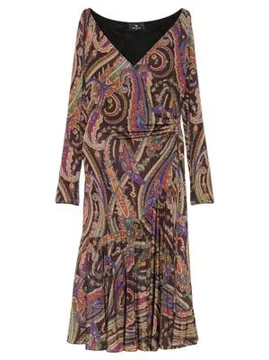 Etro Paisley-print Gathered Midi Dress - Brown
