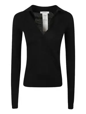 MAX MARA Ribbed-knit V-neck Polo Top