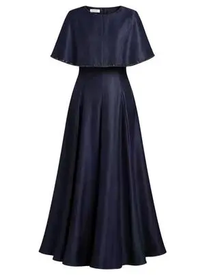 BARUNI Maxi Cape-overlay A-line Dress - Blue