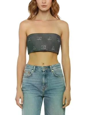 Max Mara Sfilata Monogram-pattern Denim Bandeau Top - Blue