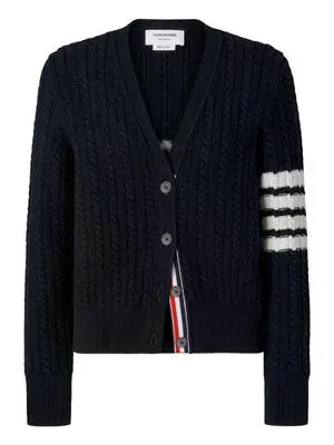 Thom Browne Merino-wool 4-bar Anchor-intarsia Cardigan - Blue