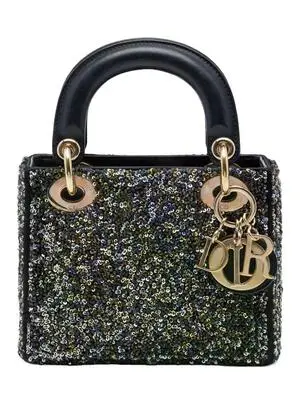 Dior 2014 Mini Satin Sequin Embellished Lady Satchel - Black