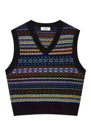 STUDIO TOMBOY Fair Isle-knit V-neck Vest - Blue