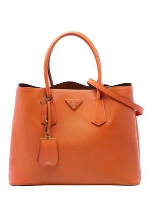 Prada 2010-2026 Medium Saffiano Cuir Double Handle Satchel - Orange