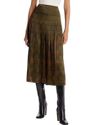 Lafayette 148 New York Silk Pleated Long Skirt - Forest Multi