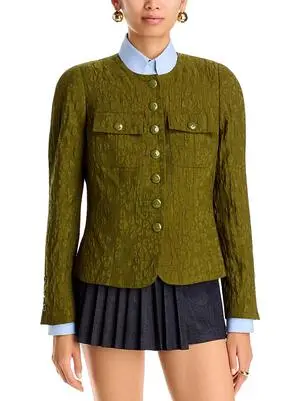 Sonia Rykiel Paris Textured Fitted Rounded Shoulder Jacket Moss