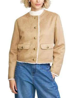 ELLE COLLECTION Faux Shearling Cropped Jacket - Light Camel