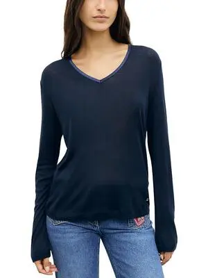 Gerard Darel Belen Long Sleeve Semi Sheer Tee - Navy
