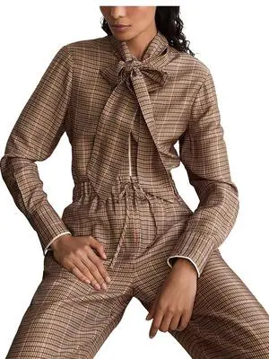 REISS Minnie Tie Neck Long Sleeve Blouse - Neutral