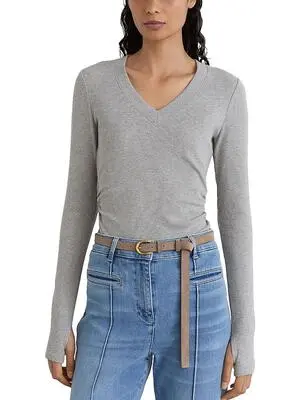 REISS Sandrine Cotton Stretch Thumb Hole Top - Grey