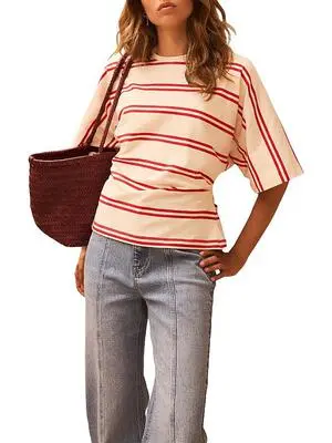Mint Velvet Striped Batwing T-shirt - Red