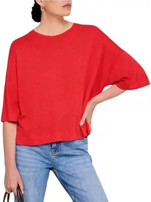 Mint Velvet Linen Blend Boxy Silhouette T-shirt - Red