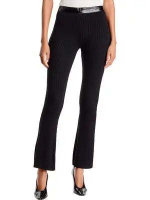 COURREGES Contrasting Vinyl Rib Knit Flare Pants - Black