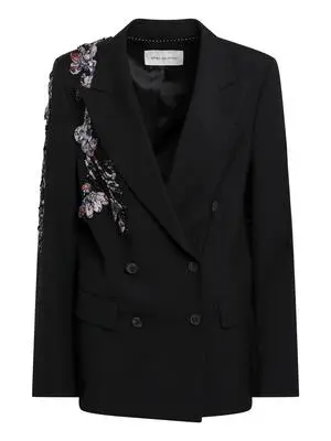 Dries Van Noten Double-breasted Jacket With Floral Sequinned Appliques - Black