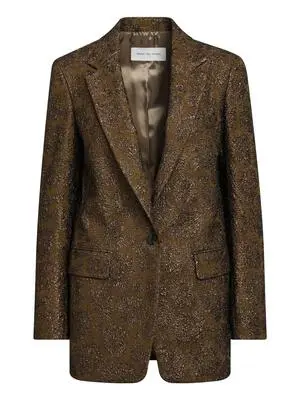 Dries Van Noten Khaki Single-breasted Jacket With Floral Jacquard Pattern - Green