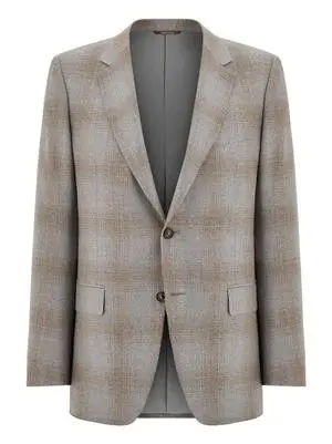 Canali Light Gray And Walnut Silk And Cashmere Regular-fit Overcheck Jacket - Grey