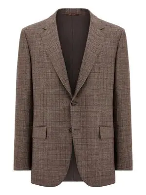 Canali Walnut And Dark Silk And Cashmere Regular-fit Overcheck Jacket - Brown