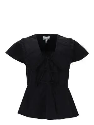 GANNI Blusa In Popeline Di Cotone - Black