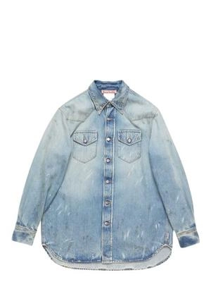 Acne Studios Paint Printed Denim Shirt - Light Blue