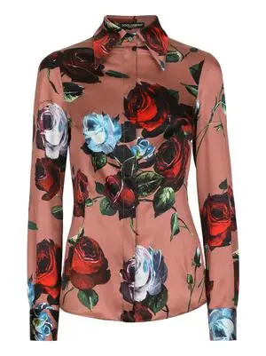 DOLCE & GABBANA Dolce  Gabbana Vintage Rose Printed Satin Shirt