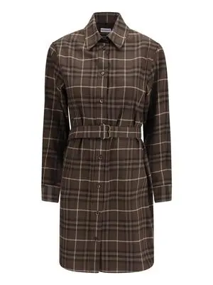 Burberry Check Cotton Shirt Dress Brown