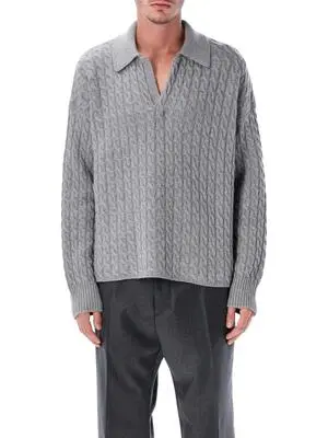 AMI Paris Cable Knitted Polo - Grey