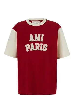 AMI Paris Ami Paris Women's Cotton T-Shirt With Felt Embroidered Front Logo Red