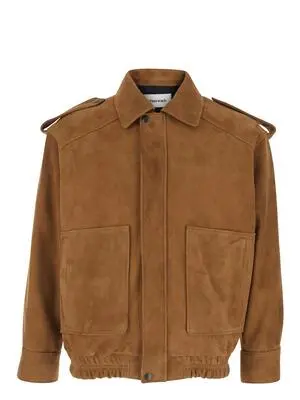 TONYWACK Classic Collar Suede Jacket With Elasticized Waist For - Brown