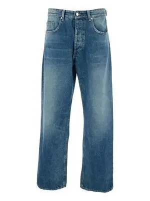 ICON DENIM LOS ANGELES Will 5-pocket Logo Patch Jeans With Leather Back Detail - Blu