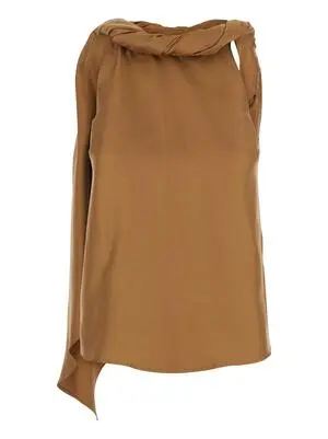 LOULOU DE SAISON Loulou De Saison Silk Crew Neck Top With Scarf Detail And Deep Back Neckline