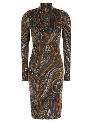 Etro Etro Devorè Dress With Long Sleeves And Round Neckline Multicolor