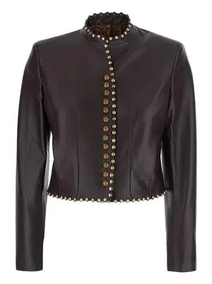 Etro Leather Jacket With Elegant Details And Soft Lining For - Brown