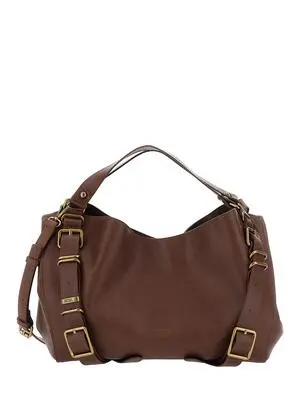 DIESEL® Medium Top-handle Shoulder Handbag With Metal Details And Logo - Brown