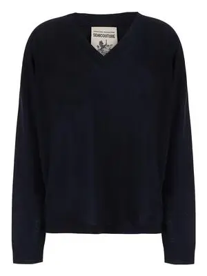 SEMICOUTURE Jade V-neck Virgin Wool Sweater For - Blu