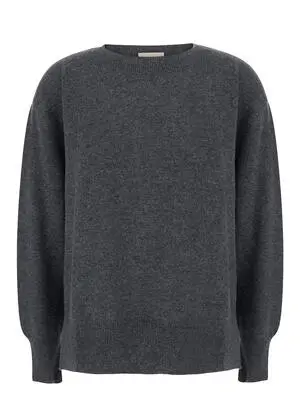 SEMICOUTURE Wool-cashmere Round Neck Sweater With Split Cuffs - Grey
