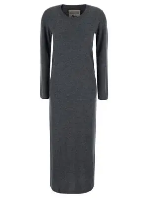 SEMICOUTURE Wool & Cashmere Long-sleeve Long Dress With Round Neck - Grey