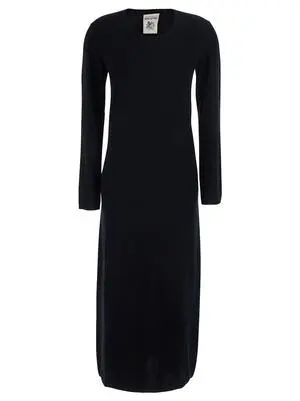 SEMICOUTURE Brenda Wool-cashmere Long Dress With Round Neck And Long Sleeves - Black
