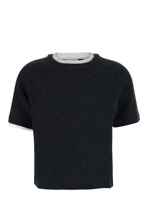 SEMICOUTURE Semicouture Aida Wool-Cashmere Contrast Collar Short Sweater