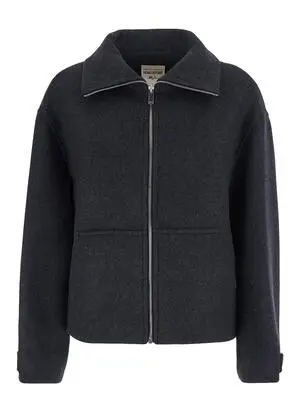 SEMICOUTURE Semicouture Jeanie Wool Jacket With Classic Collar, Zip Front & Buttoned Cuffs Grey
